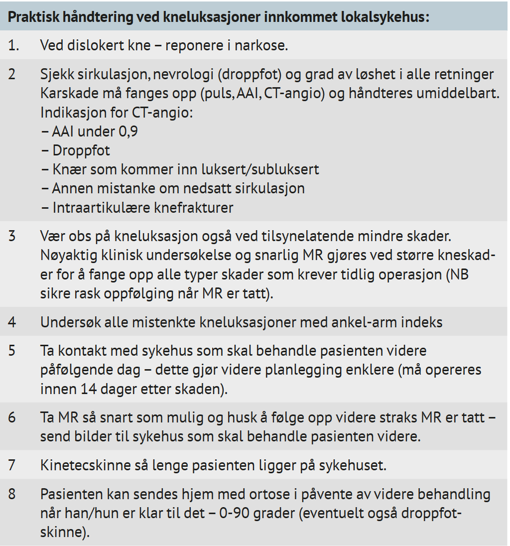 KNELUKSASJON – DIAGNOSTIKK OG INITIAL BEHANDLING - Kirurgen